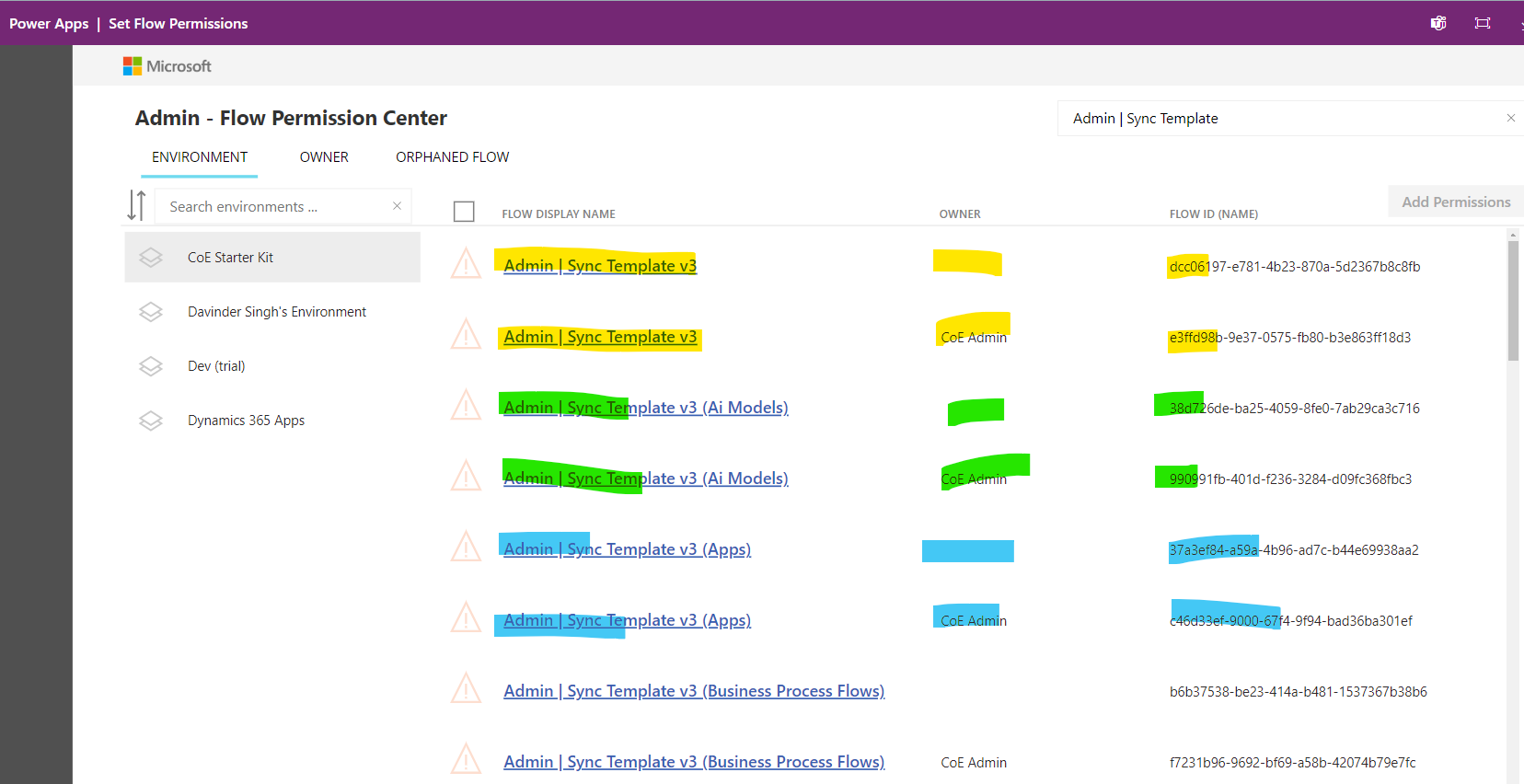 [coe Starter Kit Bug] Set Flow Permissions Showing Duplicate Flows · Issue 4317 · Microsoft