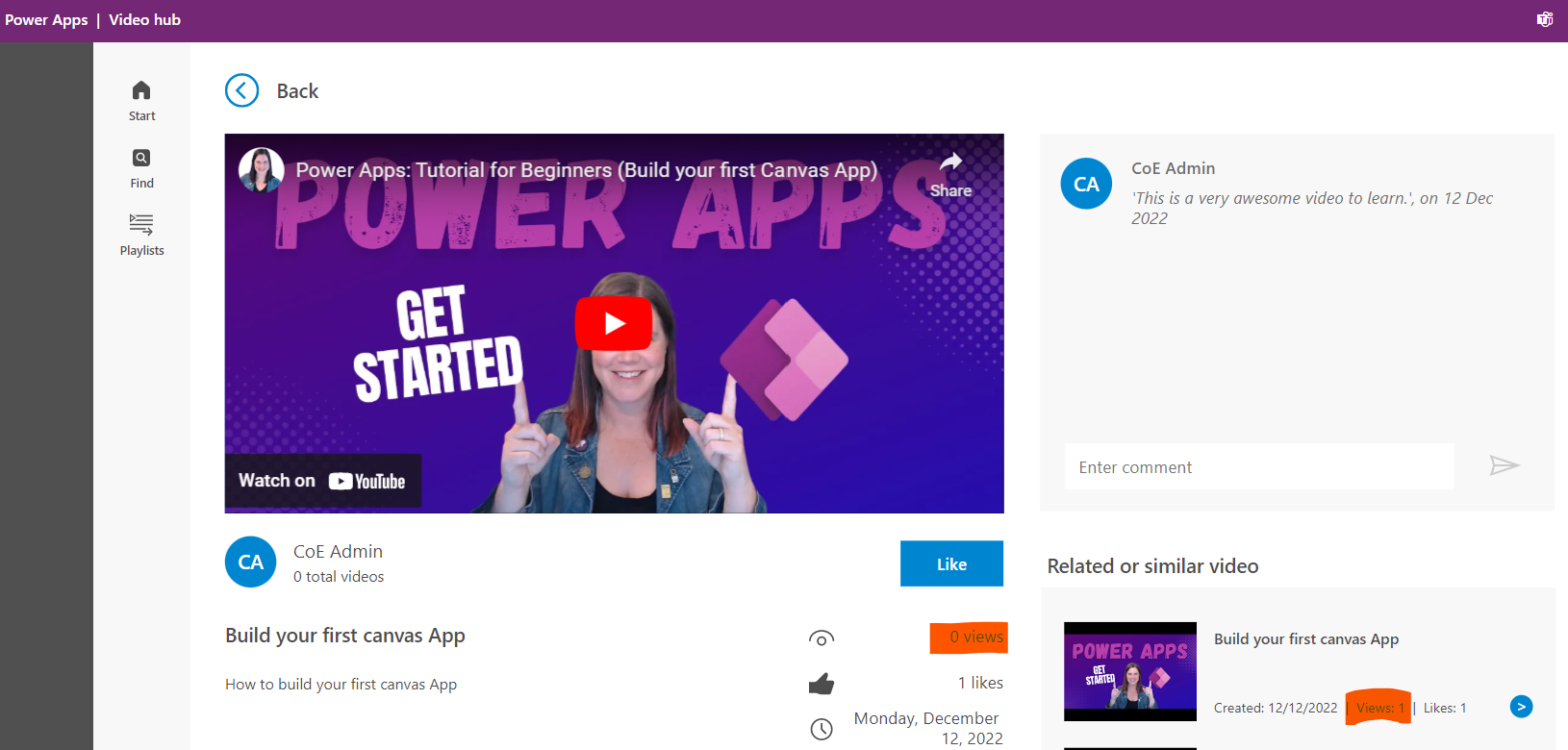 The View count is not reflecting consistently in the **Video hub** app ...