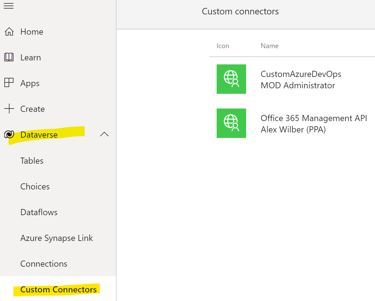 "Custom Connectors" under Dataverse in the new make.powerapps.com · Issue #1675 · MicrosoftDocs ...