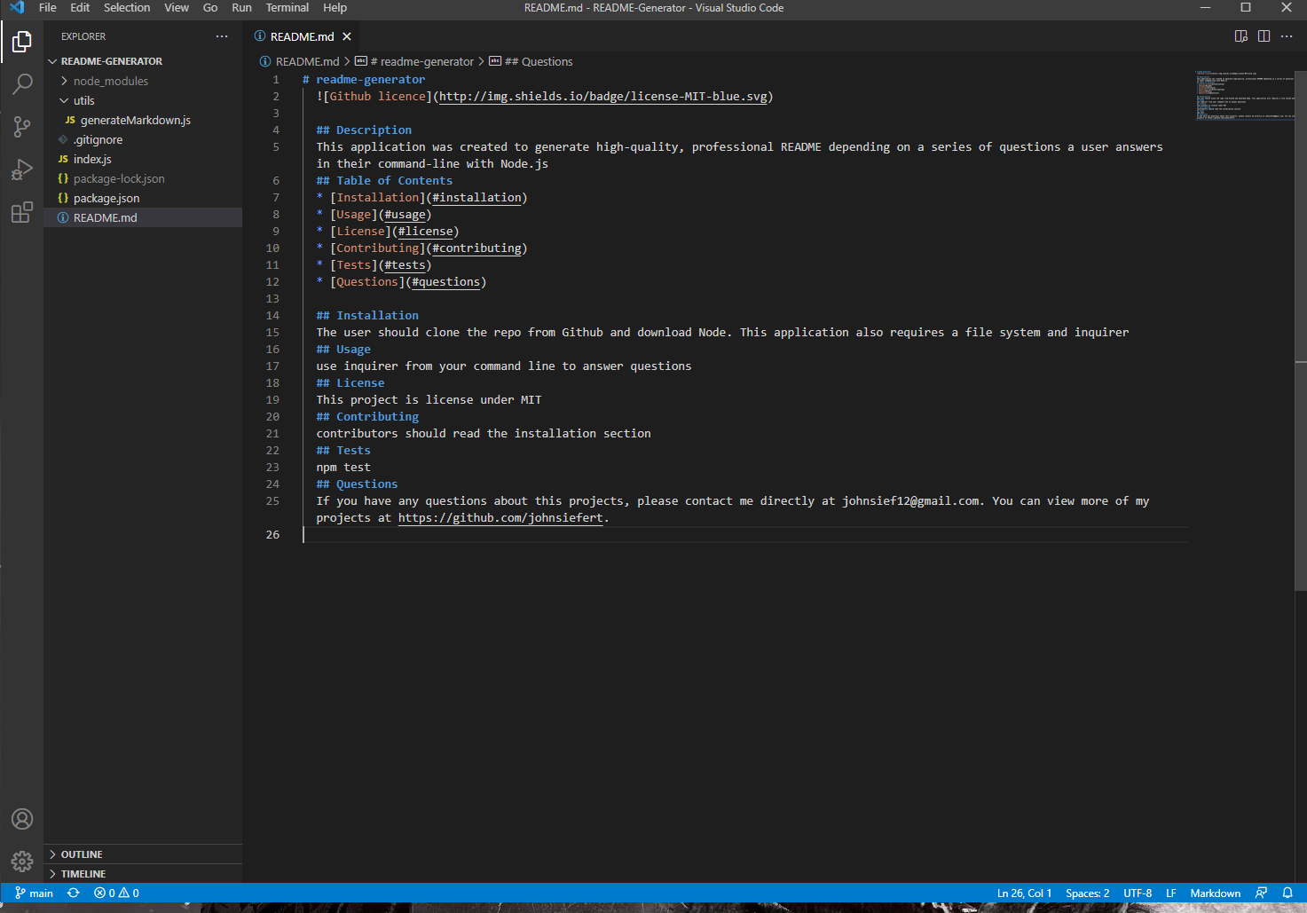GitHub - johnsiefert/README-Generator