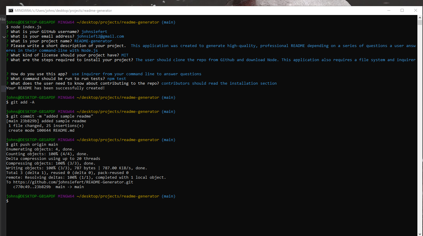 GitHub - johnsiefert/README-Generator