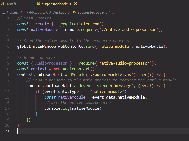 [Question] Correct way to import a native module from an AudioWorklet? · Issue #37043 · electron ...