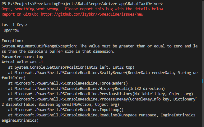 I got this error asking me to report it · Issue #3640 · PowerShell/PSReadLine · GitHub