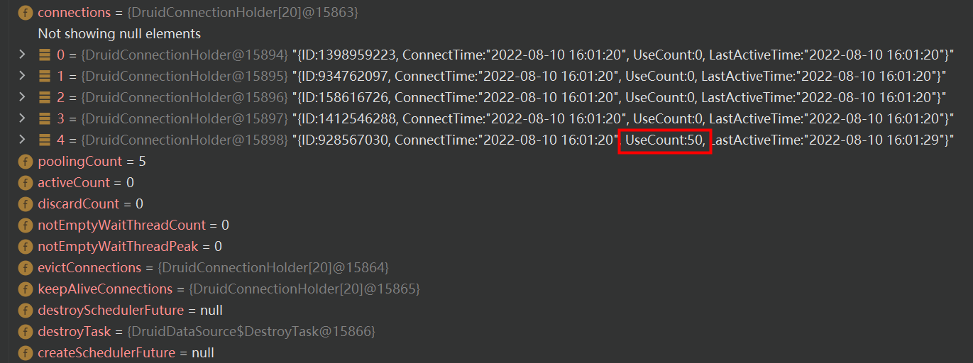 为什么连接池里有5个核心线程连接，但每次总是获取同一个连接？ · Issue #4892 · alibaba/druid · GitHub