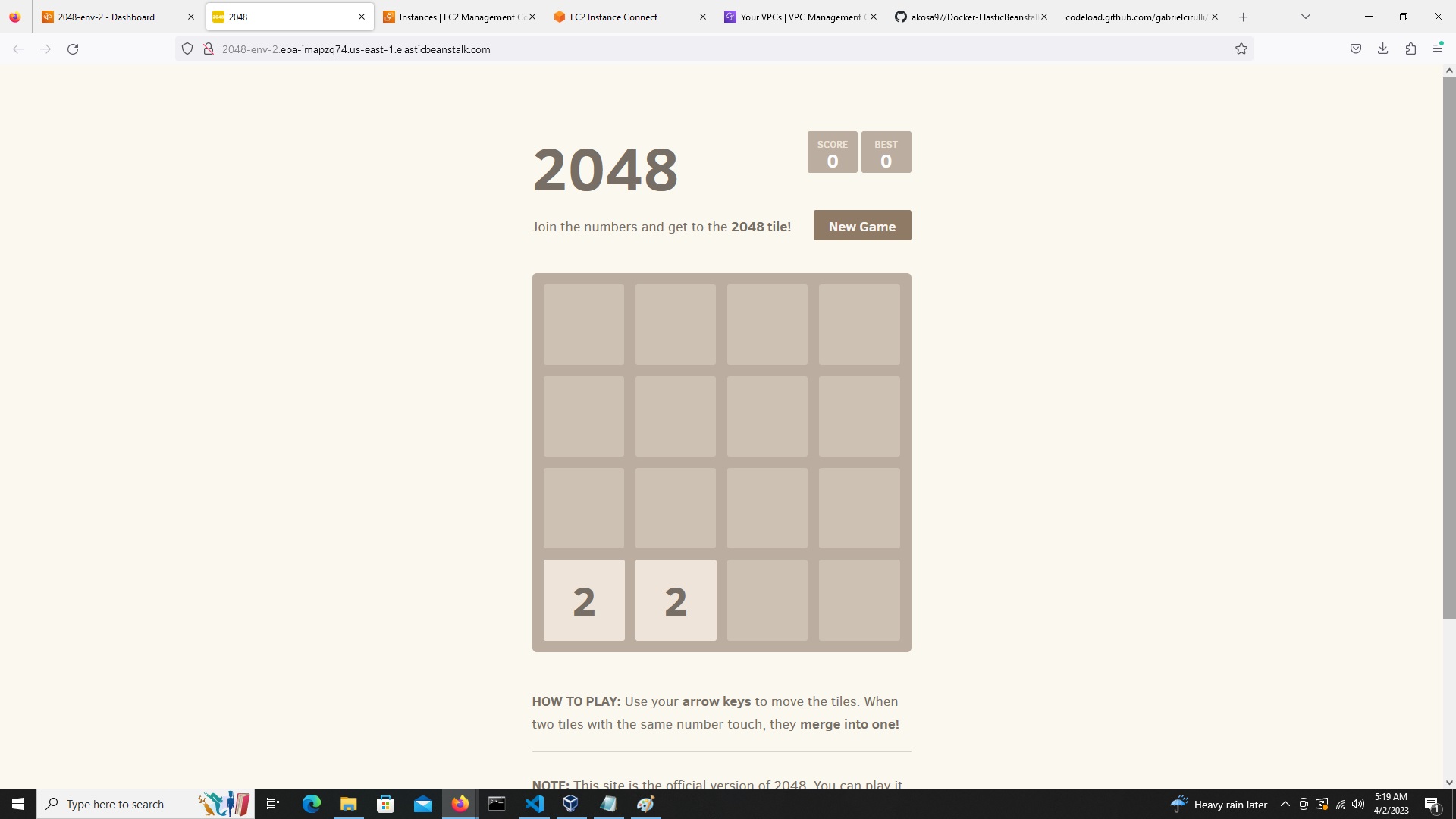 GitHub - cloudsecakosa/2048-gamingapp: Containerized App using Docker, EC2, and Elastic Beanstalk
