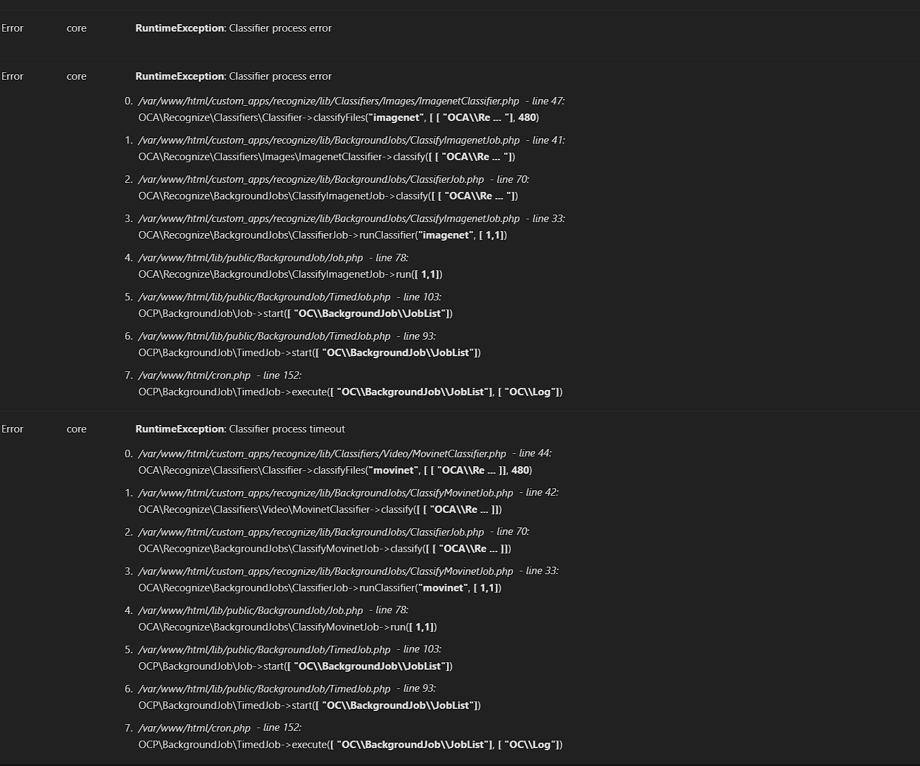 Recognize Stops With Runtime Errors And Timeouts · Issue 798 · Nextcloud Recognize · Github