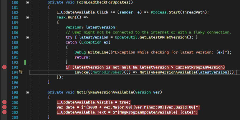 NotifyNewVersionAvailable method does not run · Issue #3424 · kwsch/PKHeX · GitHub