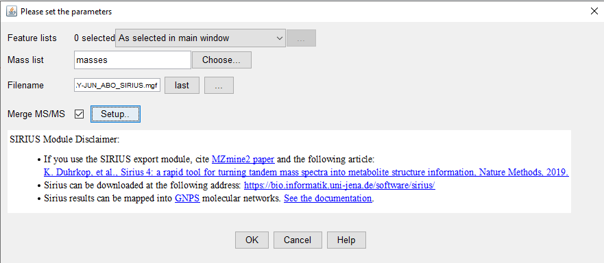 Issue with SIRIUS export module · Issue #913 · mzmine/mzmine · GitHub