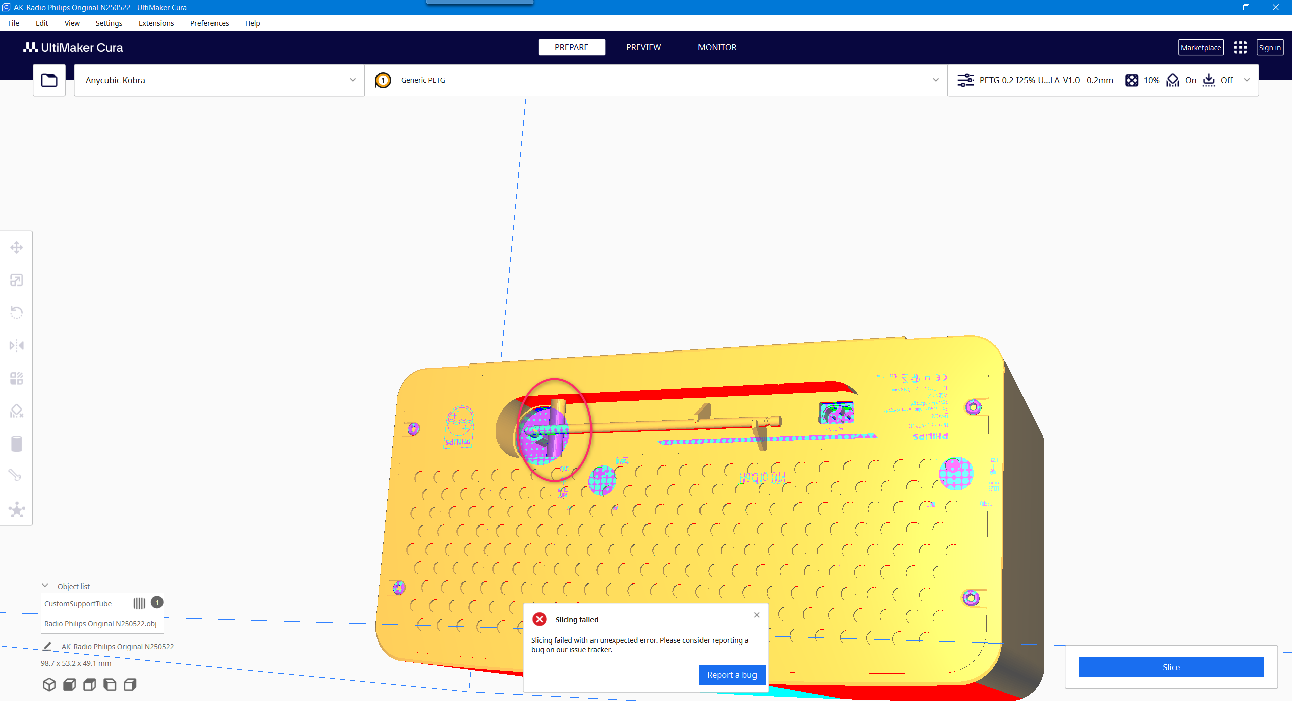 Slicing failed with Extension Cylindric custom support applied · Issue #15855 · Ultimaker/Cura ...