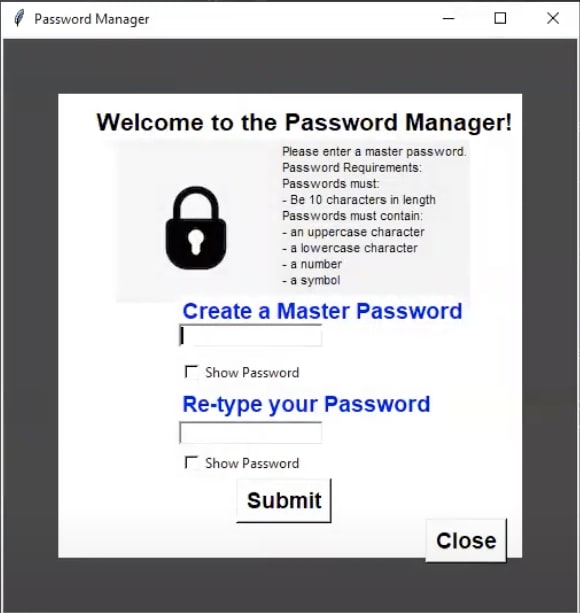 GitHub - aniruddha-10/CPSC-329-PROJECT: A GUI of a Password Manager in python that basically ...