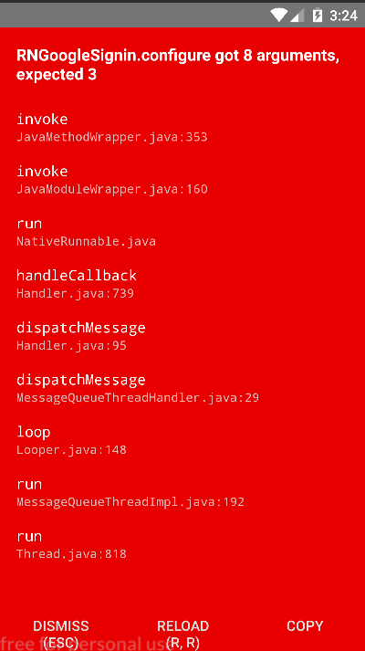 RNGoogleSignIn.configure got 8 arguments expected 3 after upgrading to newest @next rc version ...