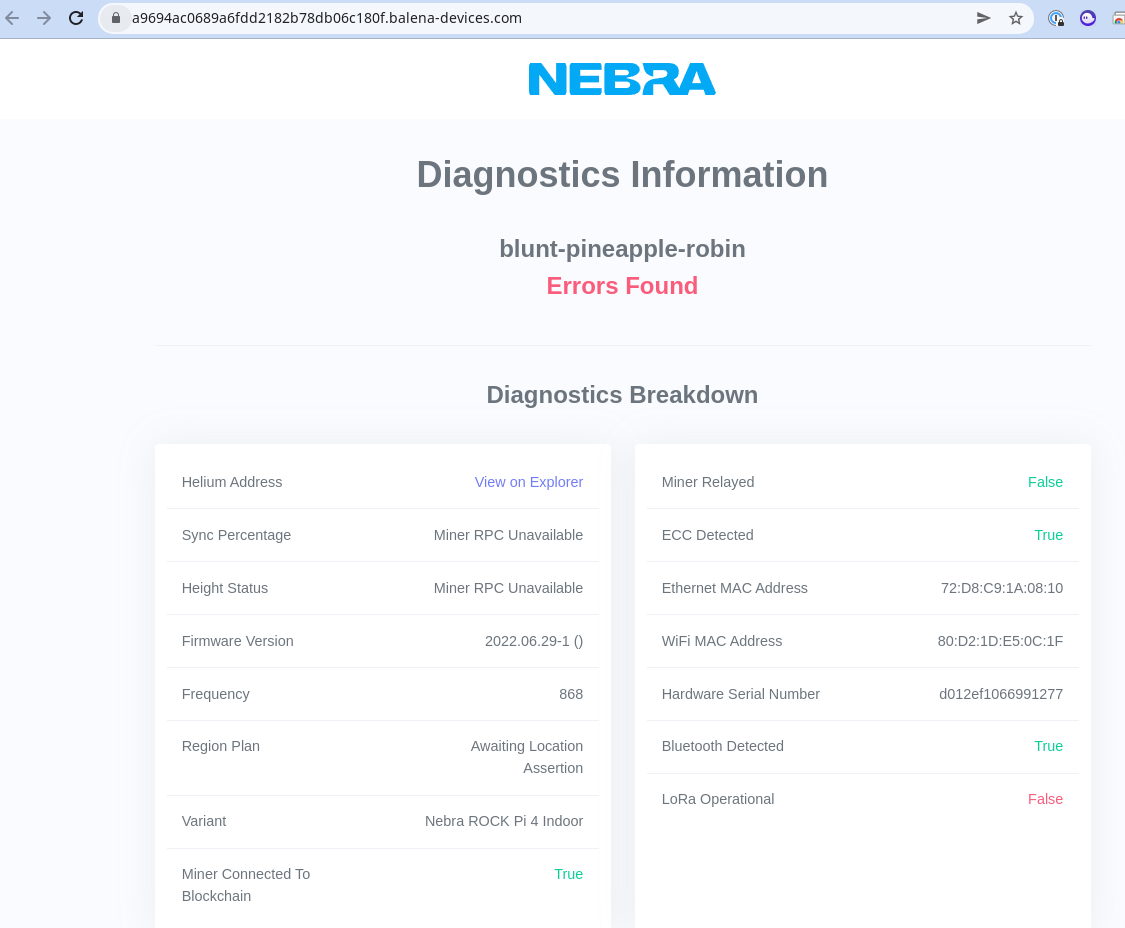 MinerConnectionError: Unable to connect to miner http://helium-miner ...