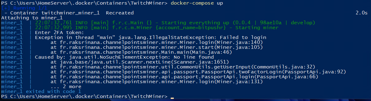 First run with Docker · Issue #87 · RakambdaOrg/ChannelPointsMiner · GitHub