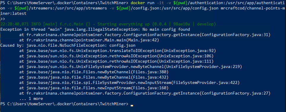First run with Docker · Issue #87 · RakambdaOrg/ChannelPointsMiner · GitHub