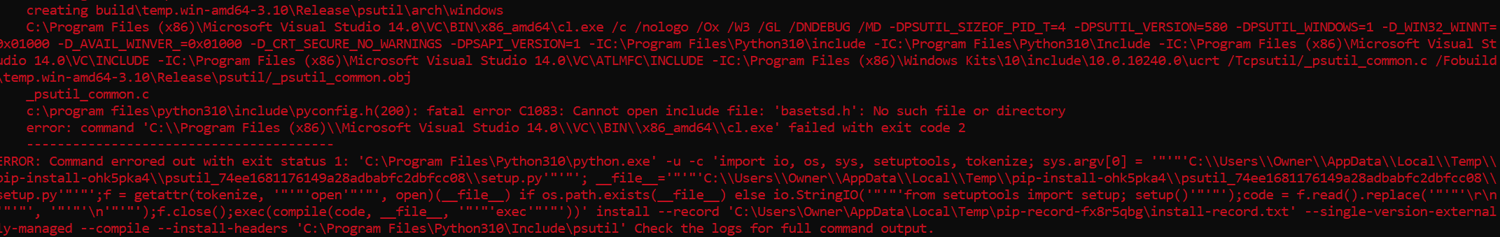 Installation error : Microsoft Visual C++ 14.0 or greater is required. Get it with "Microsoft ...