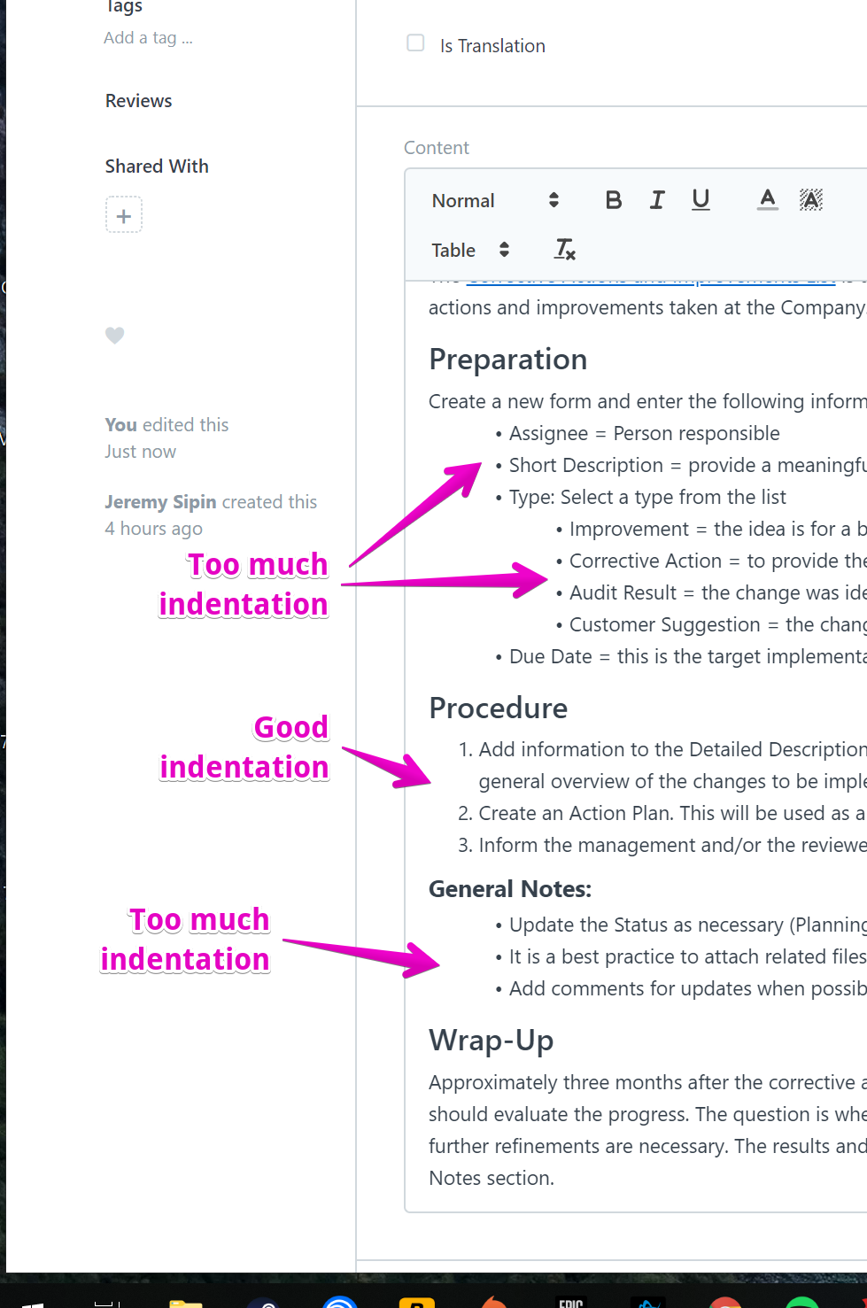 Reduce Indentation Of Ul In Text Editor And Make Consistent With Li · Issue 10750 · Frappe 