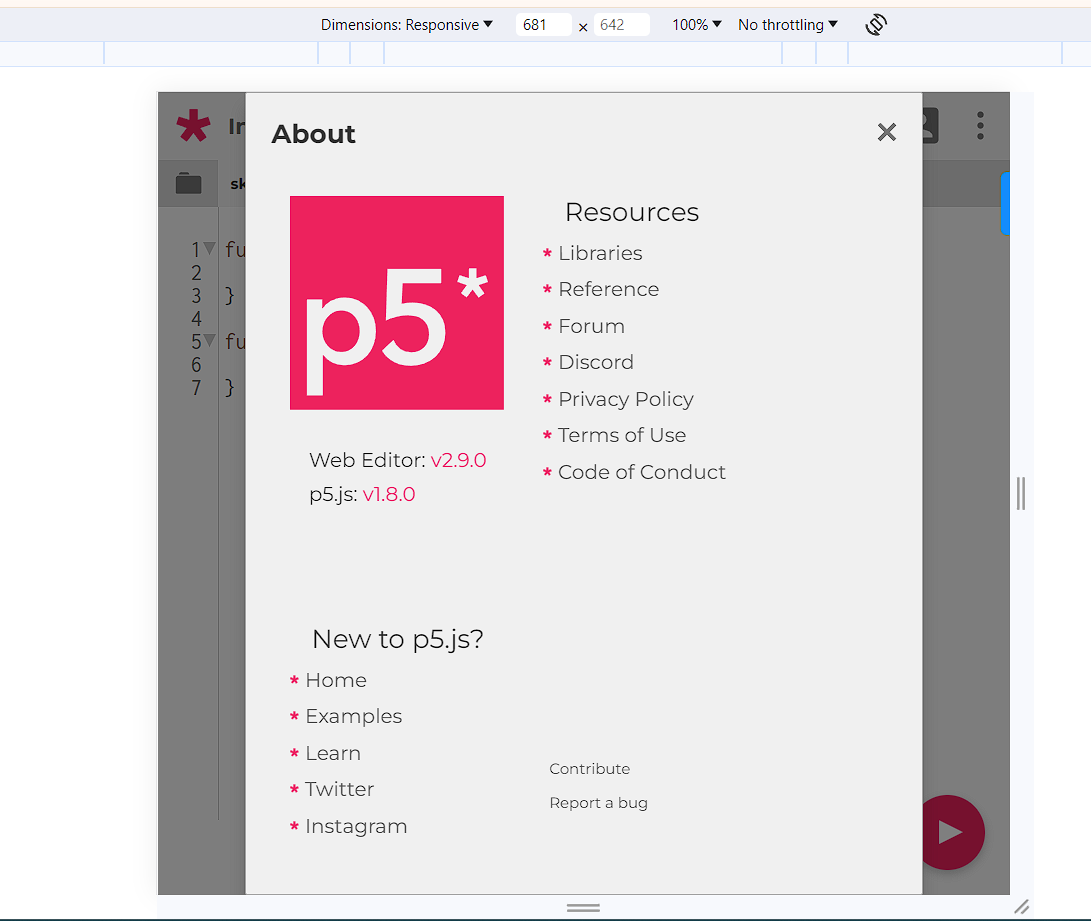 Editor About Section Responsiveness · Issue 2538 · Processingp5js Web Editor · Github