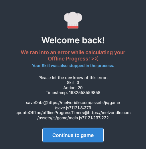 Cooking offline progress error · Issue #1376 · MelvorIdle/melvoridle.github.io · GitHub