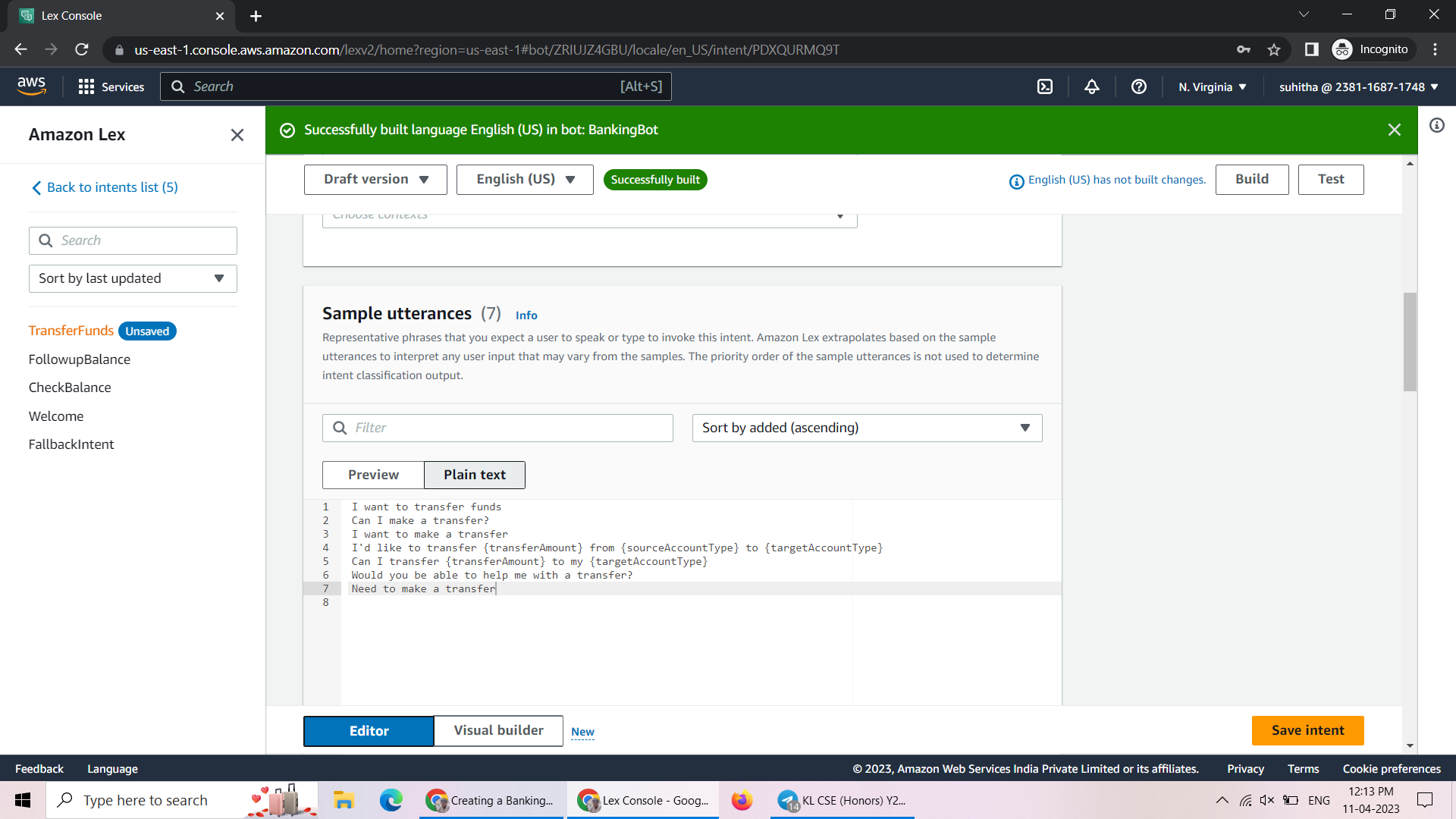 GitHub - SuhithaR/CSC-BANKING-BOT-AWS: CSC ACADAMIC PROJECT CREATED A BANKING BOT
