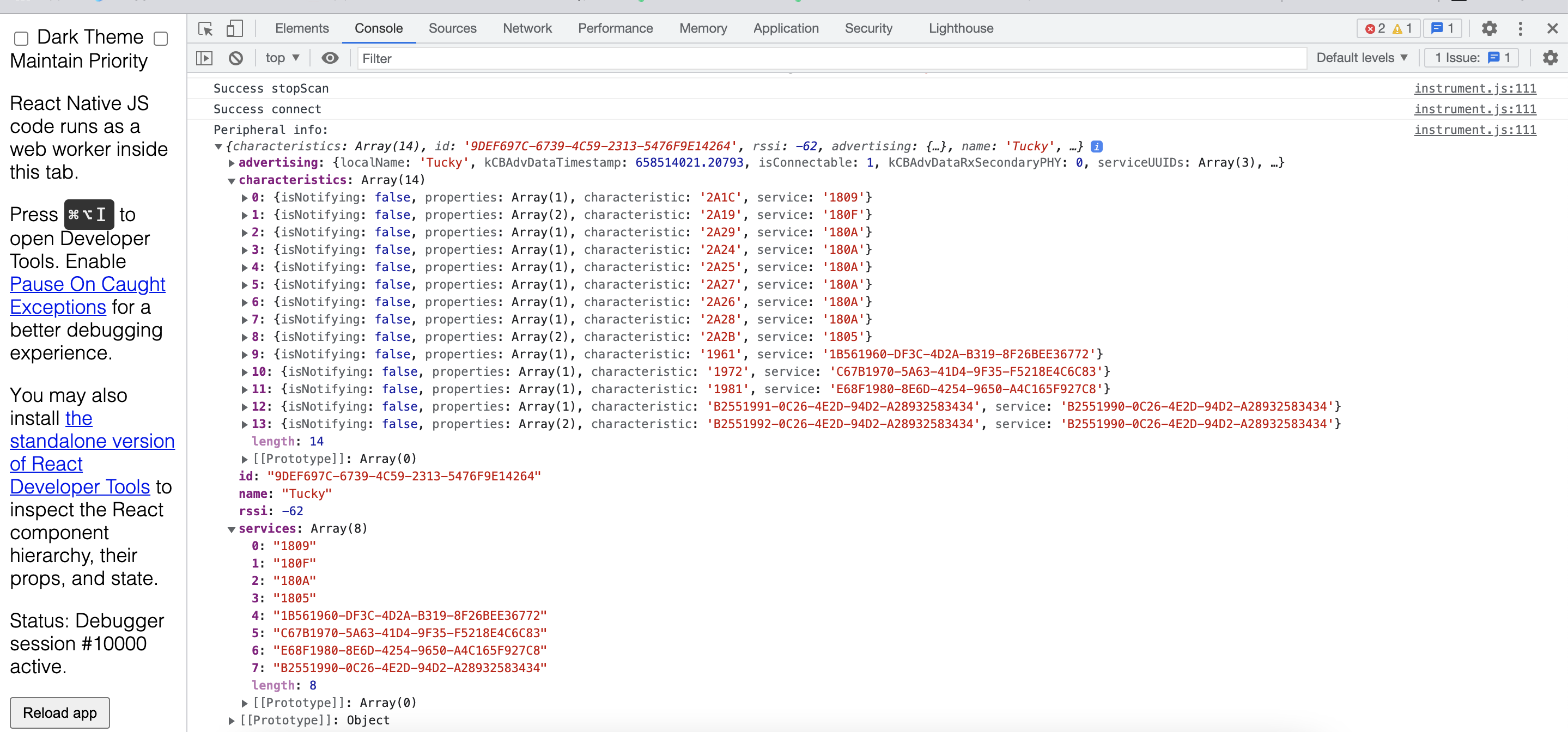 Error could not find service UUID on peripheral, but retrieveServices there are service in that ...