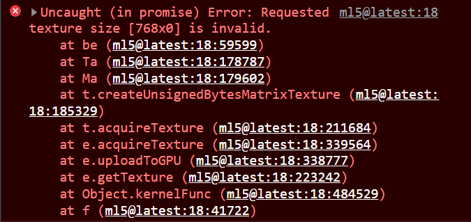 Requested texture size [768x0] is invalid. · Issue #1326 · ml5js/ml5-library · GitHub