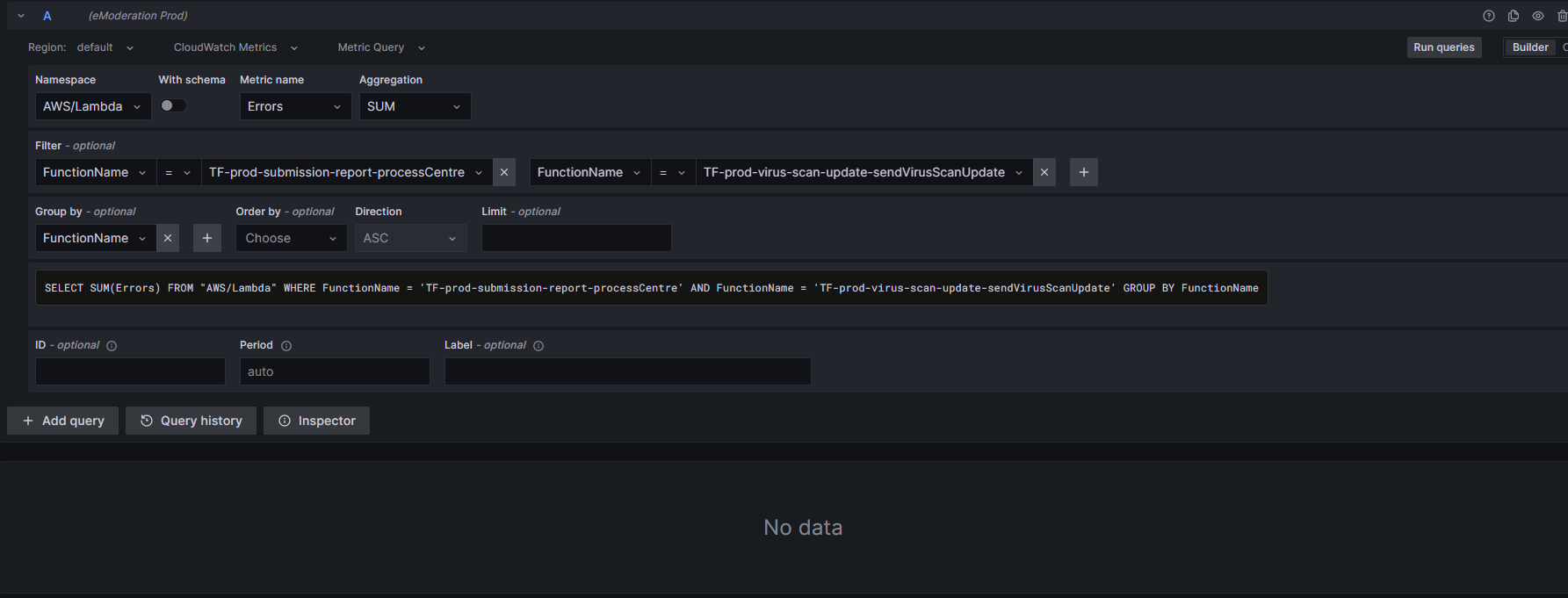 Metric query CloudWatch AWS/Lamb "!=" create Other in Alert, and alert does not work · Issue ...