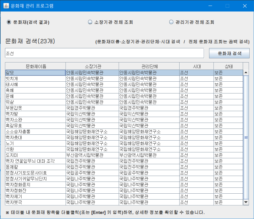 Github 2sjinculturalheritagemanager 문화재 관리 프로그램데이터베이스프로그래밍 팀 프로젝트