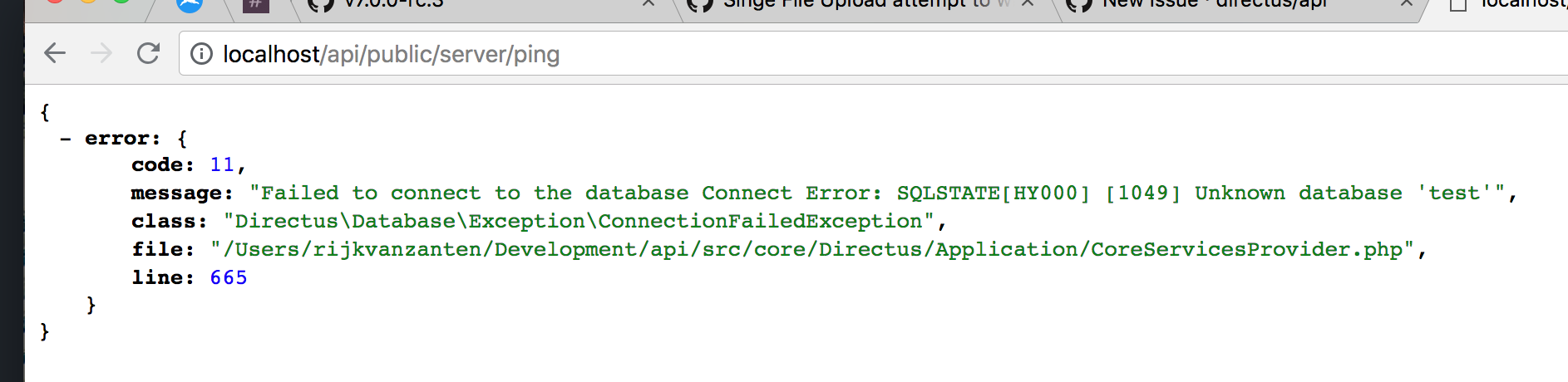 Wrong Db Database Name Crashes Serverping Endpoint · Issue 346 · Directusv8 Archive · Github