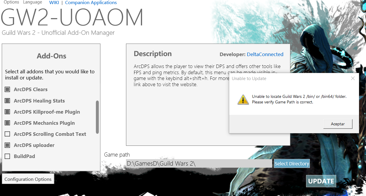 Unable to locate Guild Wars 2 /bin · Issue #131 · gw2-addon-loader/GW2-Addon-Manager · GitHub