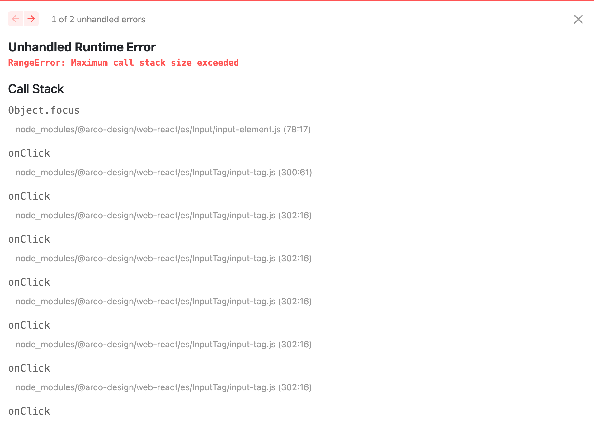 Next.js 使用InputTag组件聚焦时报栈溢出 · Issue #1526 · arco-design/arco-design · GitHub