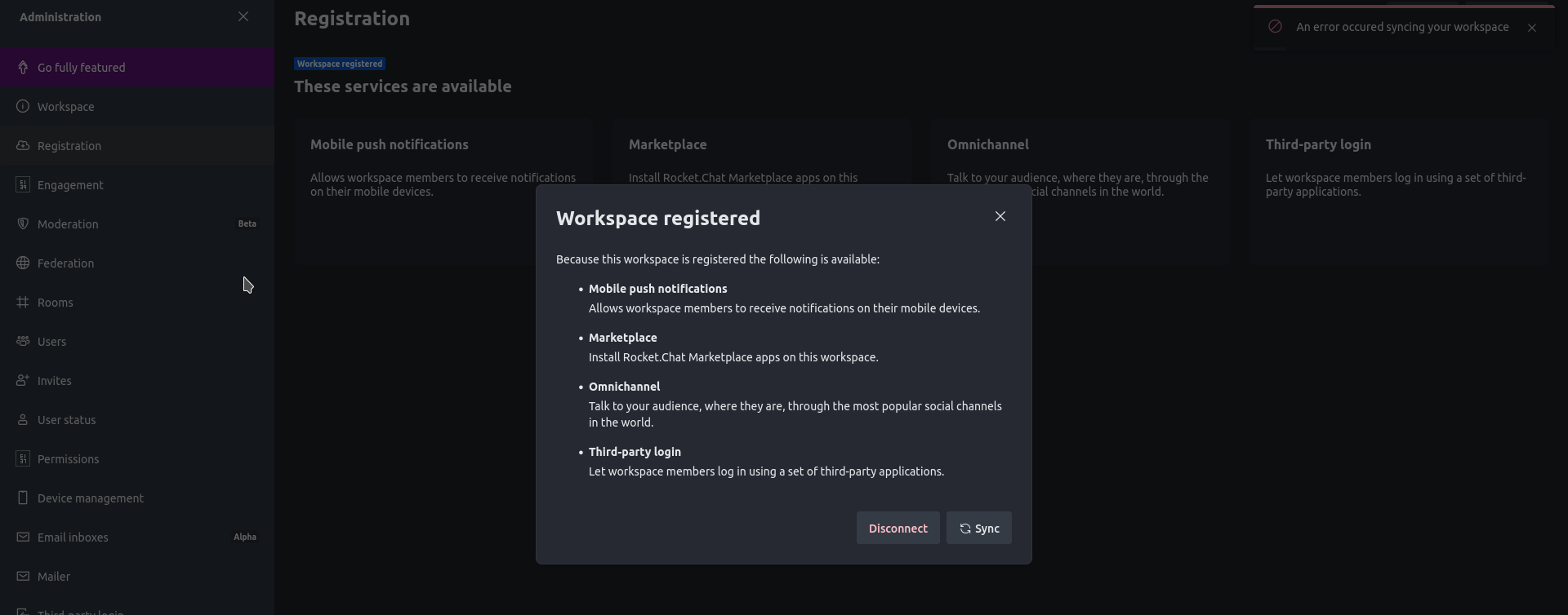 Sync and registration RocketChat Workspace · Issue #30946 · RocketChat ...