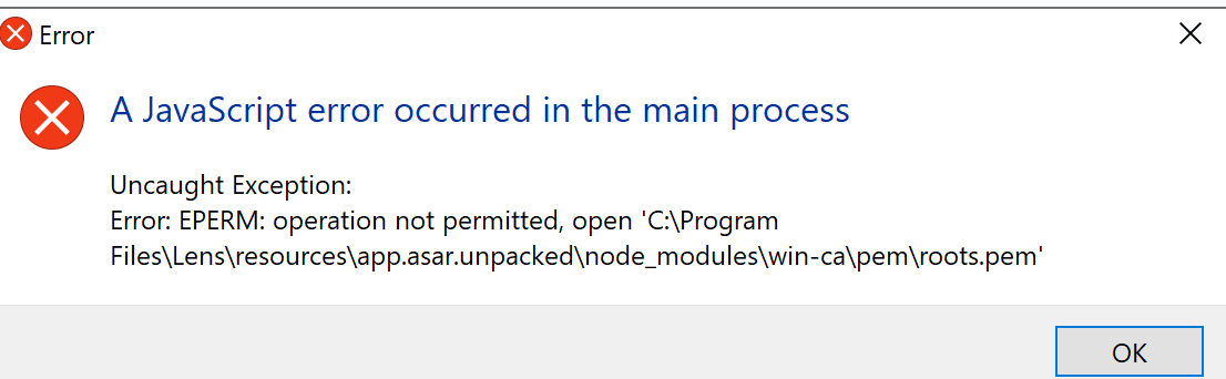 Javascript error on start up · Issue #2301 · lensapp/lens · GitHub