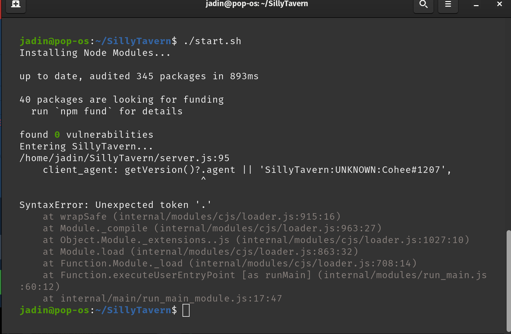 [BUG] Unable to Start.sh Start on Pop os · Issue #469 · SillyTavern/SillyTavern · GitHub