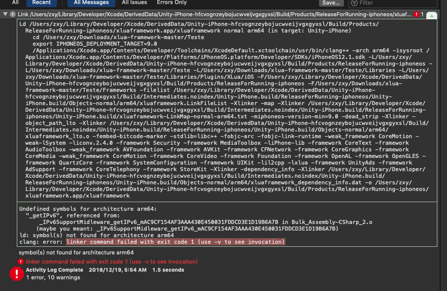 unity2018 2.12导出ios成功,在 Xcode 构建时报错 linker command failed · Issue #40 ... unity2018 2.12导出ios成功,在 Xcode 构建时报错 linker command failed · Issue #40 ...