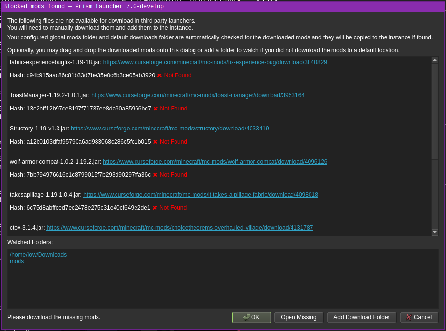 ADD a warning notification when all missing mod is not present before proceeding to install ...