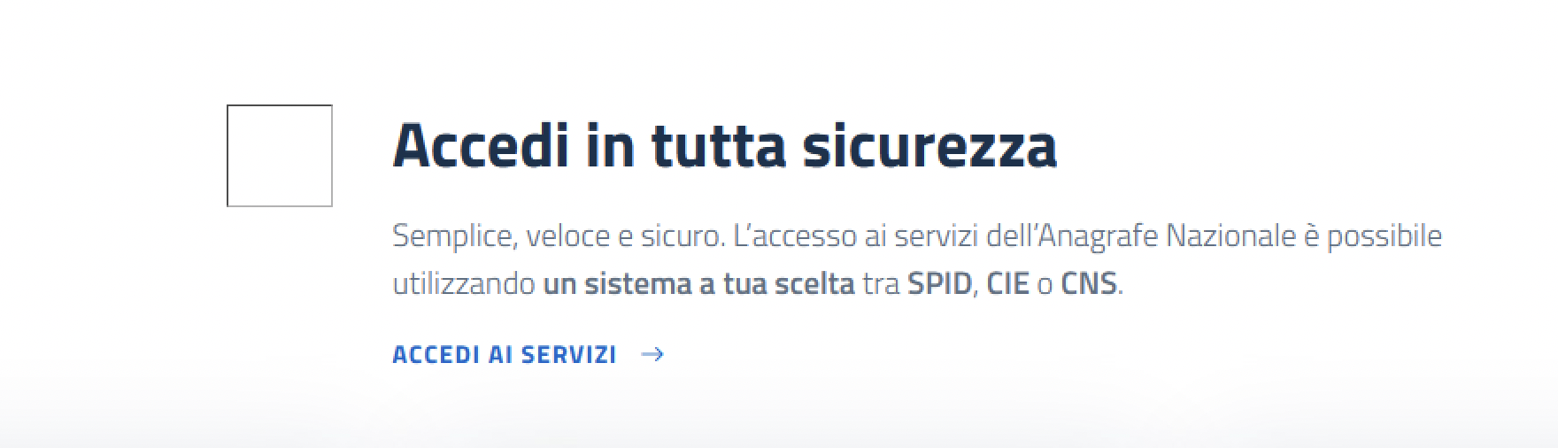 [WP] SERVIZI ANAGRAFICI: icona Accedi in tutta sicurezza, spazio tra ...