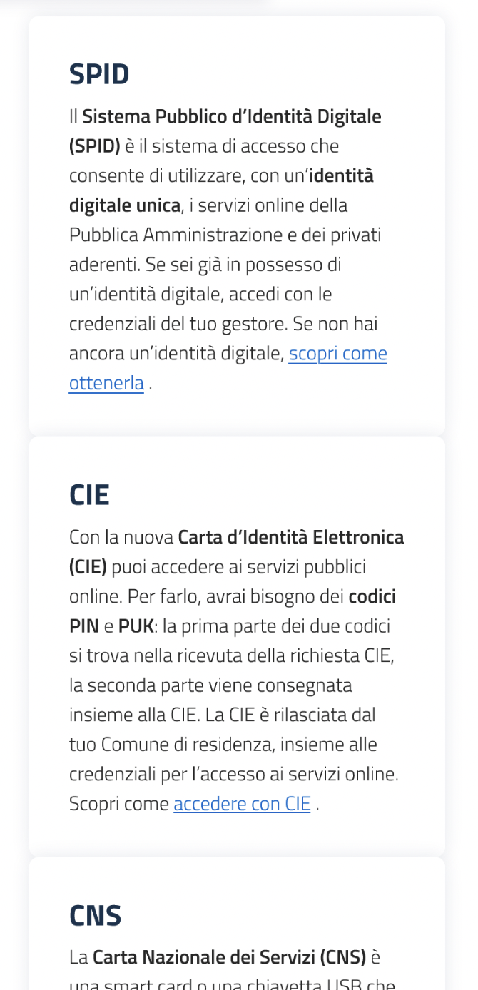 [WP] SERVIZI ANAGRAFICI: icona Accedi in tutta sicurezza, spazio tra ...