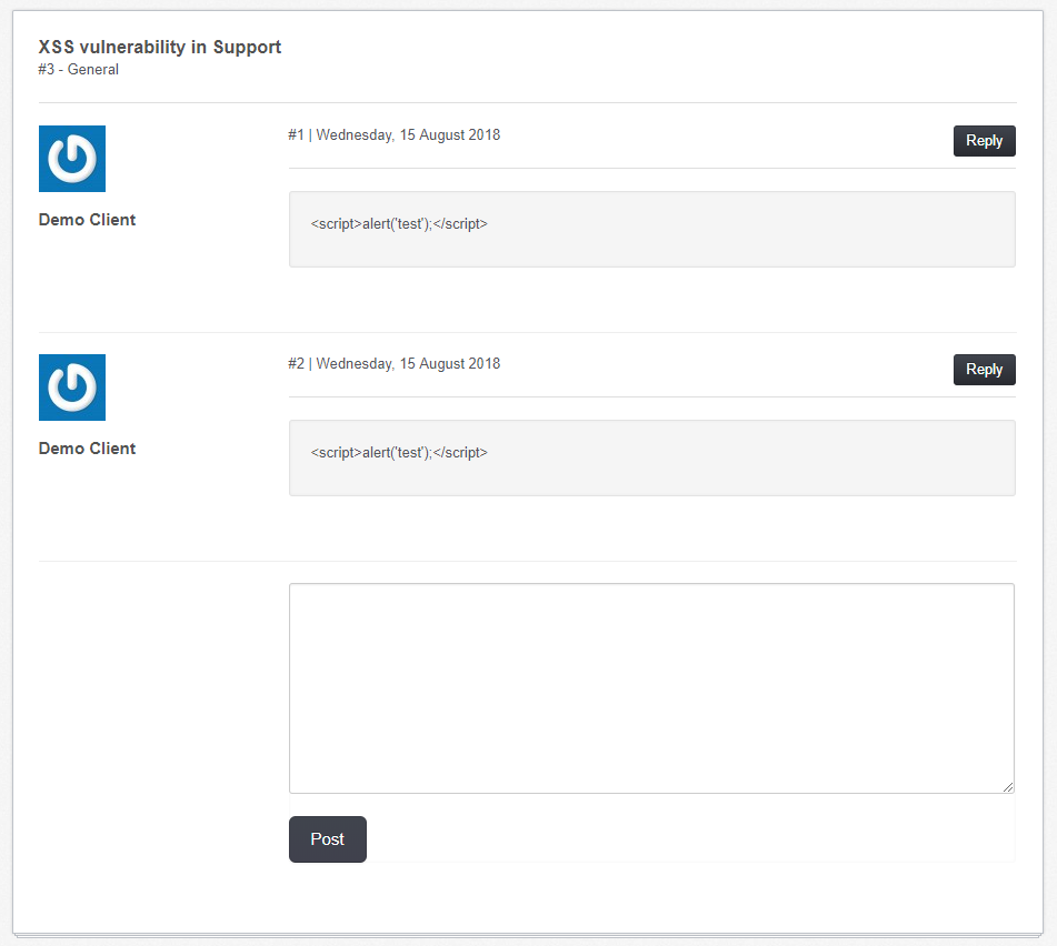 XSS vulnerability in Support · Issue #526 · boxbilling/boxbilling · GitHub