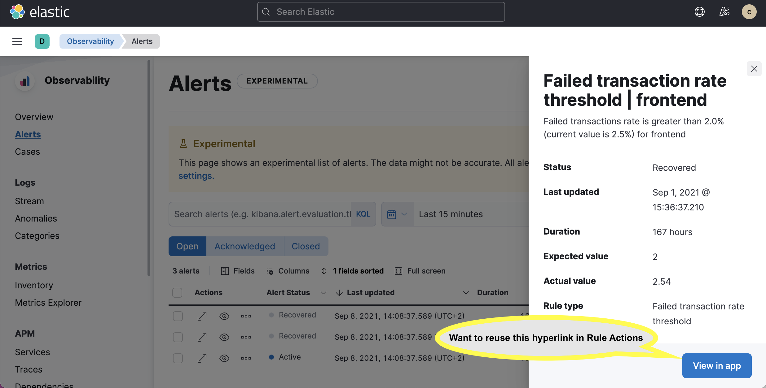 Provide alert "Reason" and "View In App" URL in the notifications ...