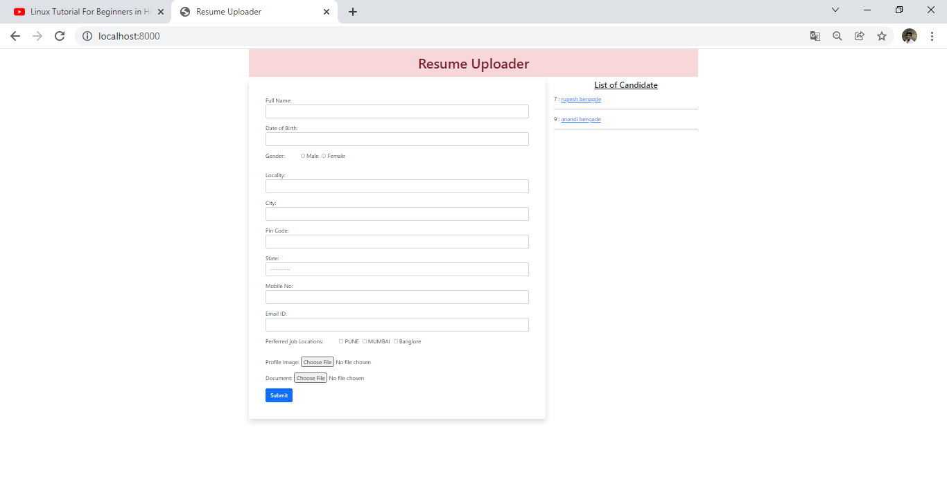 GitHub - rupeshbengade1998/Resume_Uploader_app: Django Resume Uploader ...