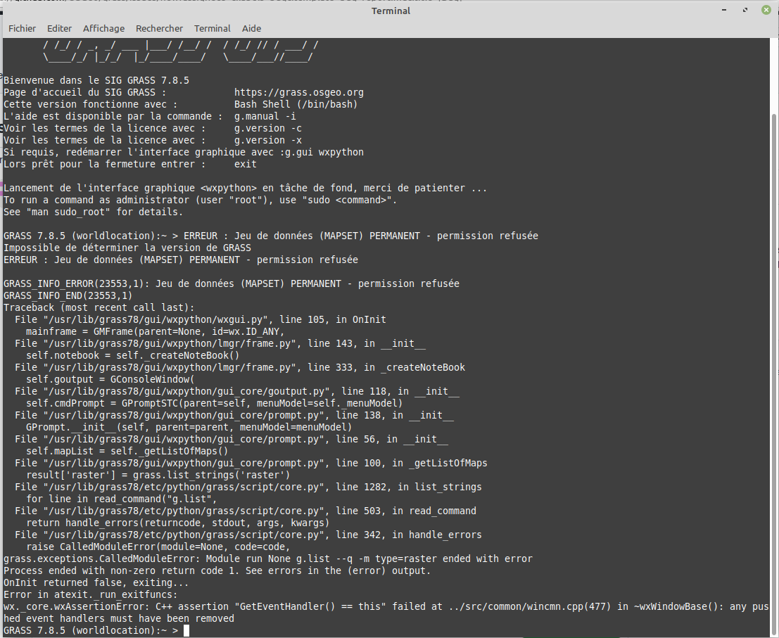 [Bug] Permission refused in the world location · Issue #1895 · OSGeo/grass · GitHub