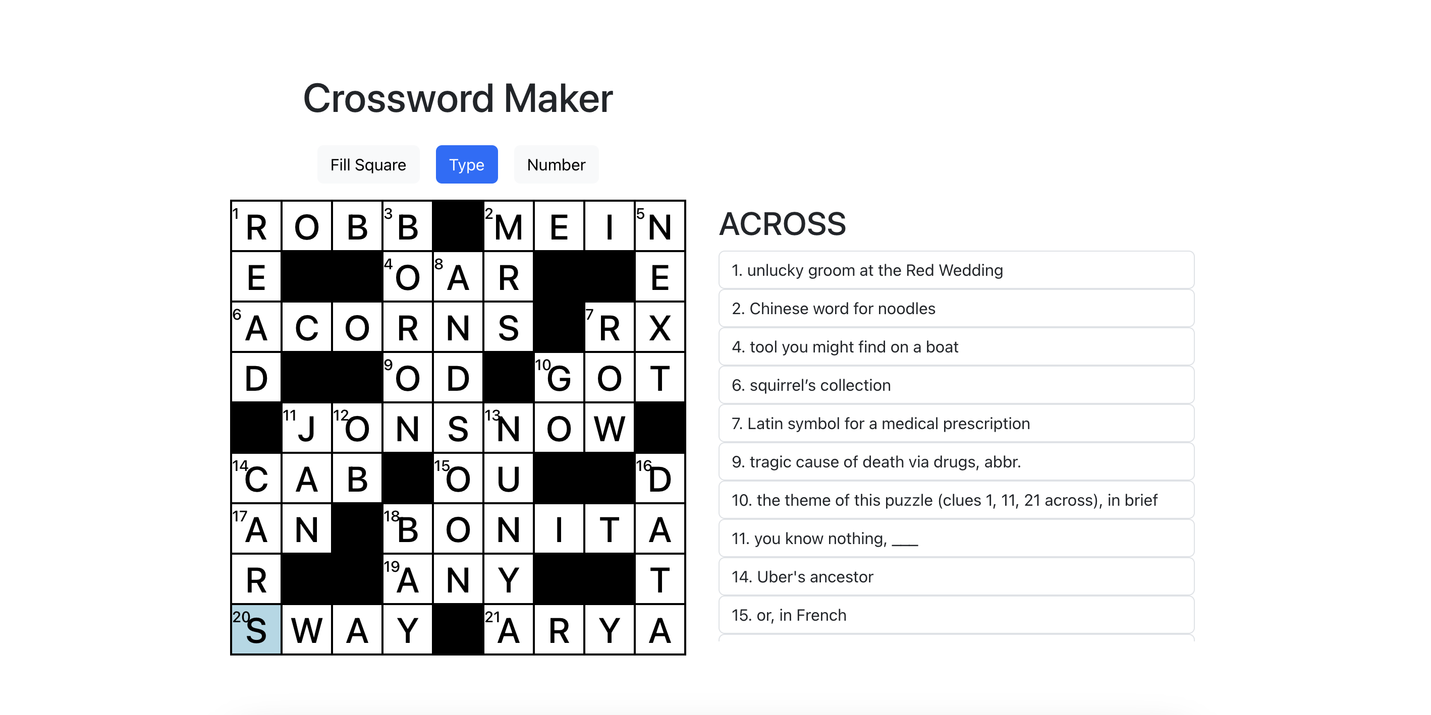 GitHub - caitlinhenning/crossword-maker: A tool to create your own crossword puzzle. New York ...