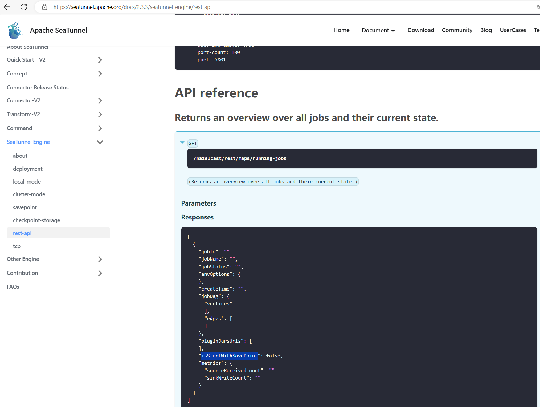 Bug Rest Api The Api Of Getting Jobs Describes Incorrectly · Issue 5609 · Apacheseatunnel 