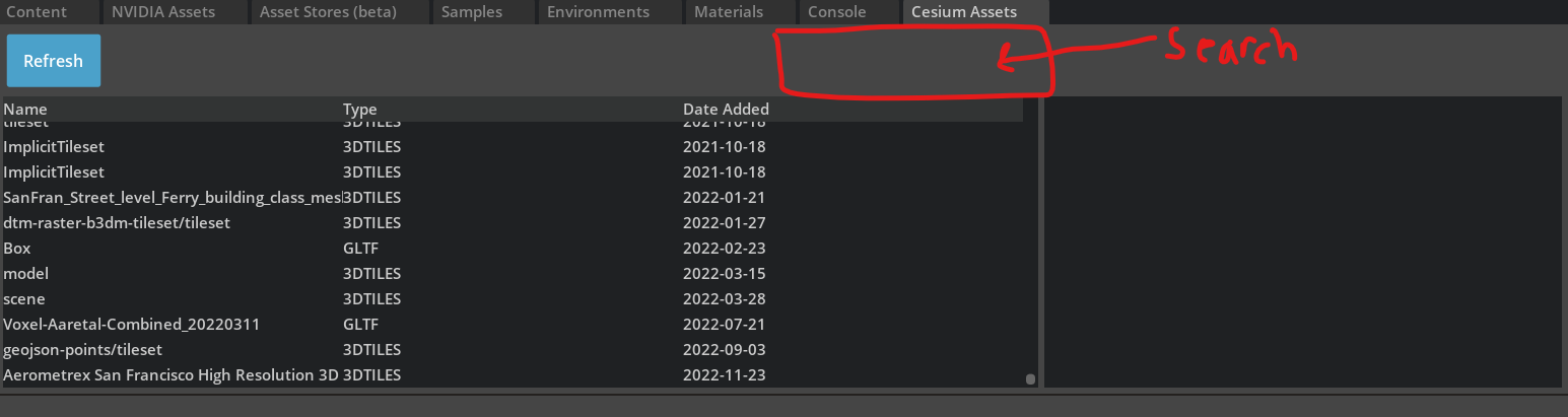 Implement search bar in Cesium Assets panel · Issue #245 · CesiumGS/cesium-omniverse · GitHub