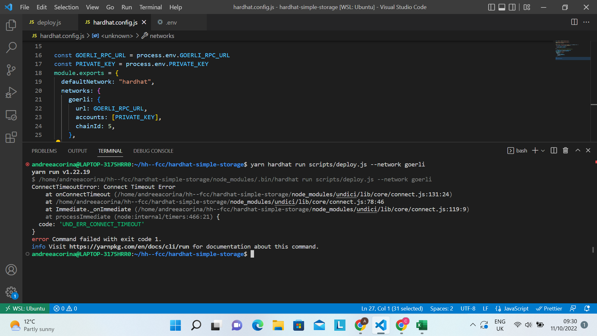 Lesson 6 Error On Run Deploy Js Network Goerli Hardhat · Smartcontractkit Full Blockchain
