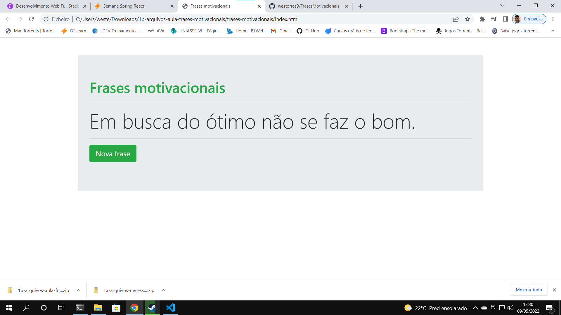 GitHub - westorres9/FrasesMotivacionais: Projeto que gera frases aleatorias usando html css e ...