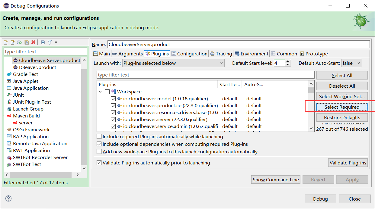 can not start cloudbeaver in eclipse ; java -version : 17 maven : 3.8.6 And start dbeaver ...