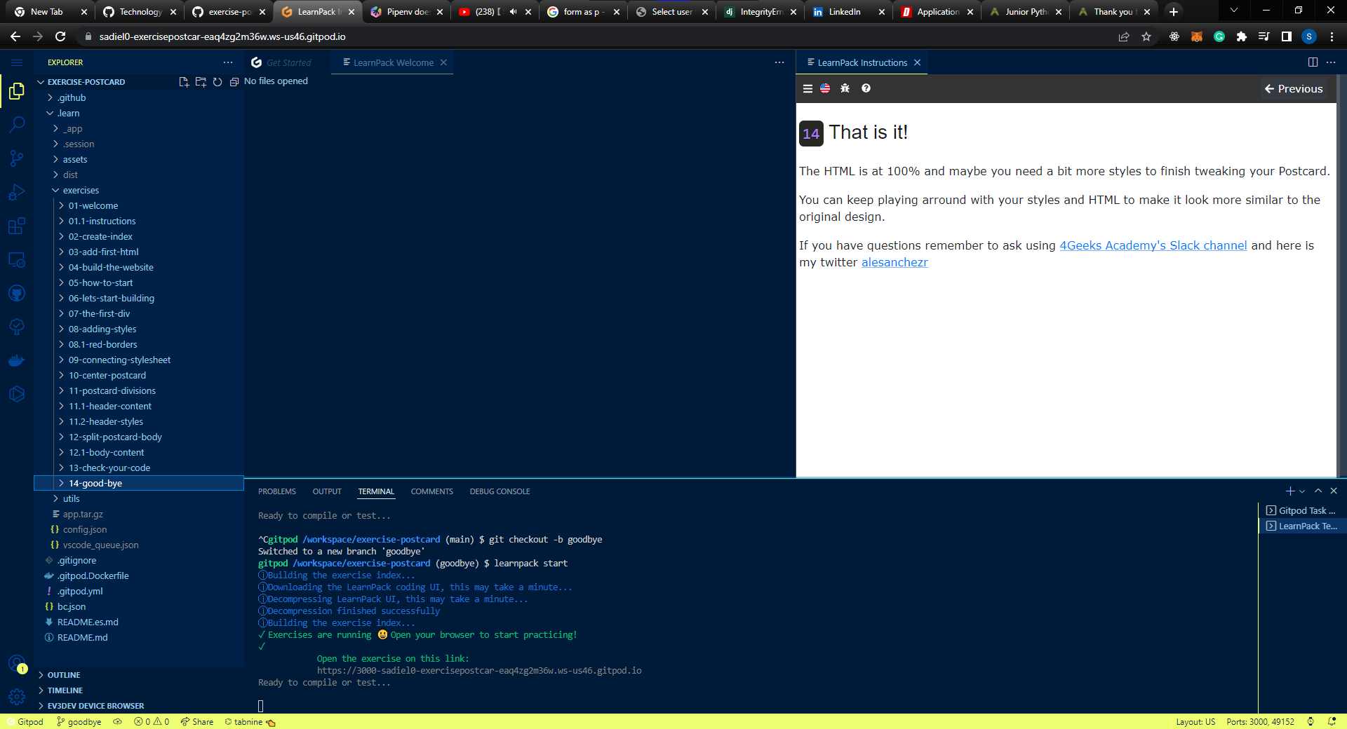 Excercise Bug: 14-good-bye · Issue #906 · learnpack/learnpack · GitHub