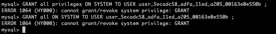 [access Control]grant All On System To User Error Message Is Not Clear · Issue 17958