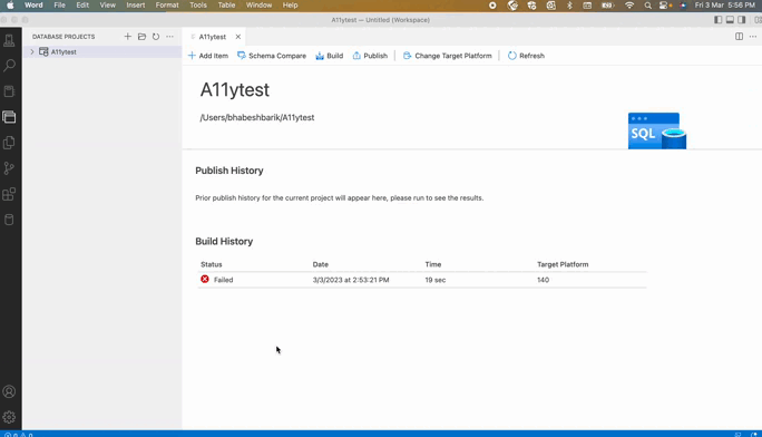 A11y Sqldatabase Projects Extension Publish Existing Sql Server Voiceover Voiceover Is Not